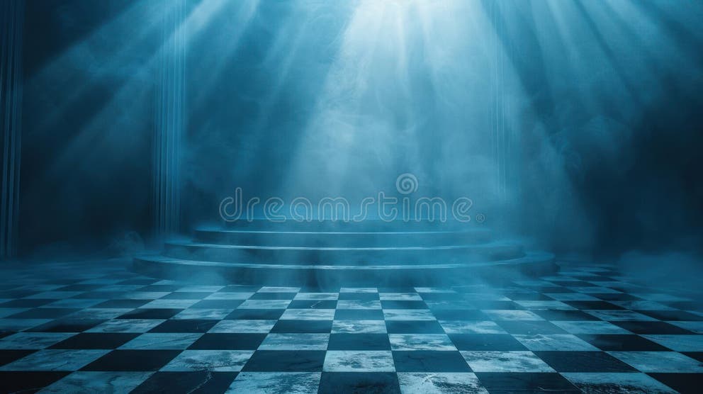 A Dramatic and Moody Scene with a Circular Platform and Checkerboard ...