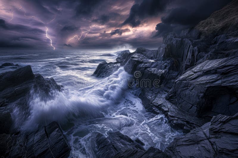 Dramatic and Moody Seascape, with Storm Clouds Gathering on the Horizon ...