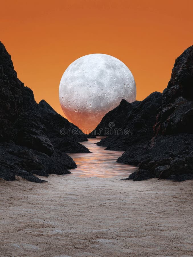 Dramatic Moon Rising Over Rocky Mountains Stock Illustration ...