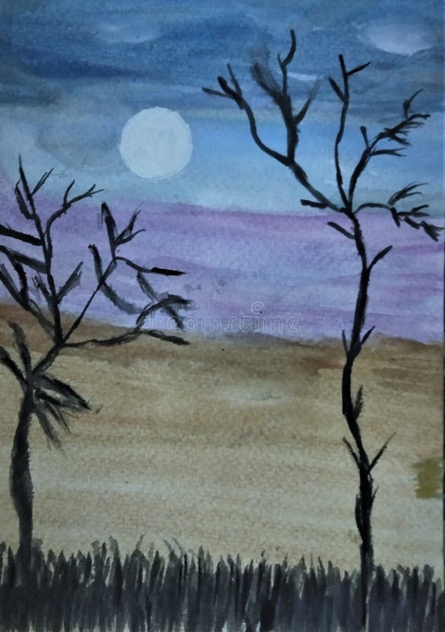 Dramatic Moonlight Landscape-2 Stock Illustration - Illustration of ...