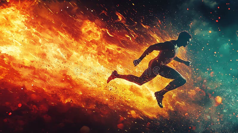 Dramatic Motion of an Athlete Running through Flames a Captivating ...