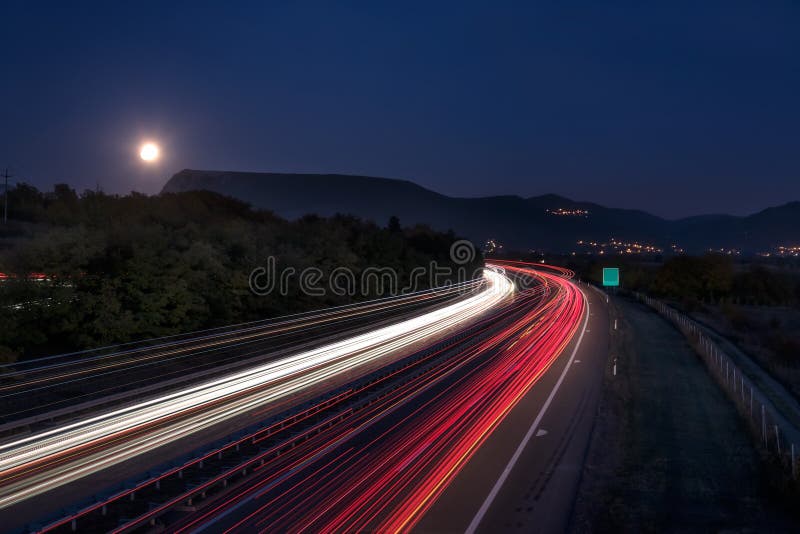 Car light trails at night stock photo. Image of highway - 232966882