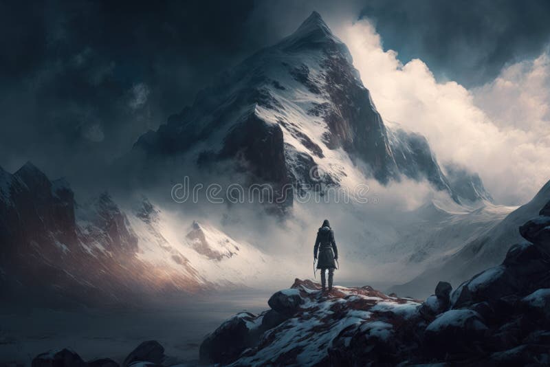 Dramatic Mountain with Clouds , Cold Temperature, Hikers, Cinematic ...