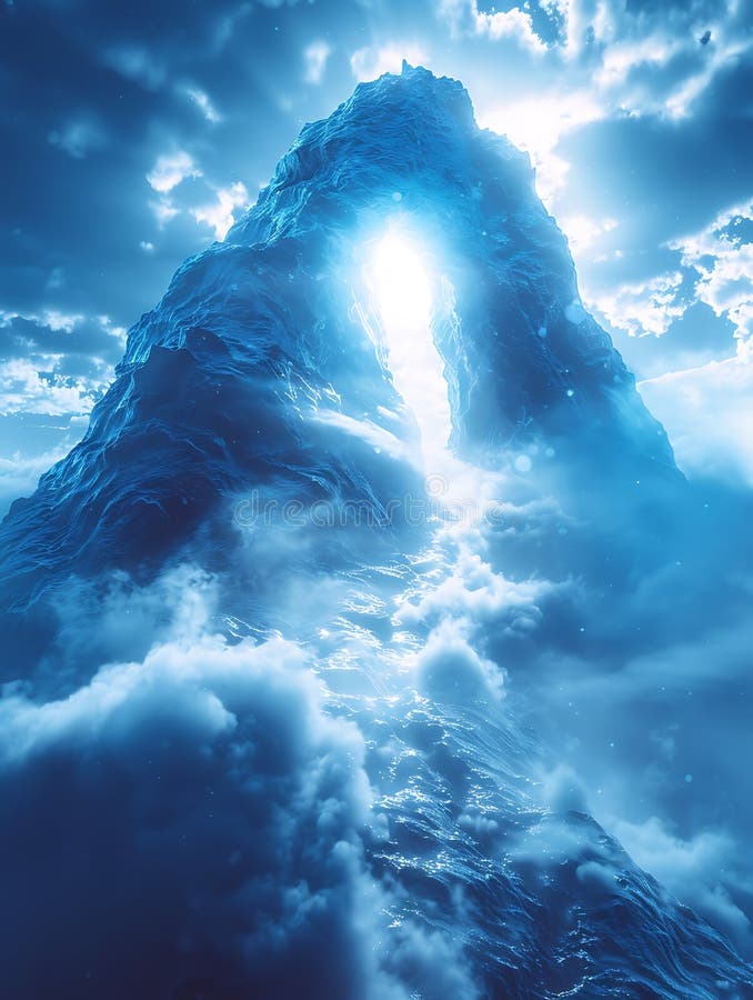 A Dramatic Mountain Formation Rises Majestically through Swirling ...