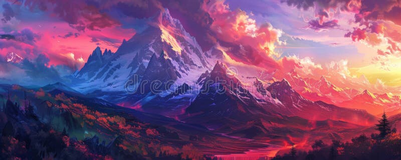 A Dramatic Mountain Landscape Backdrop with Rugged Peaks, Deep Valleys ...