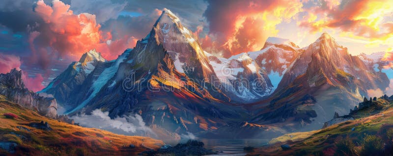 A Dramatic Mountain Landscape Backdrop with Rugged Peaks, Deep Valleys ...