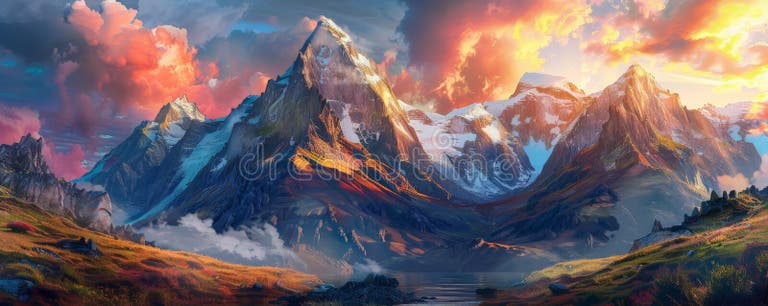 A Dramatic Mountain Landscape Backdrop with Rugged Peaks, Deep Valleys ...