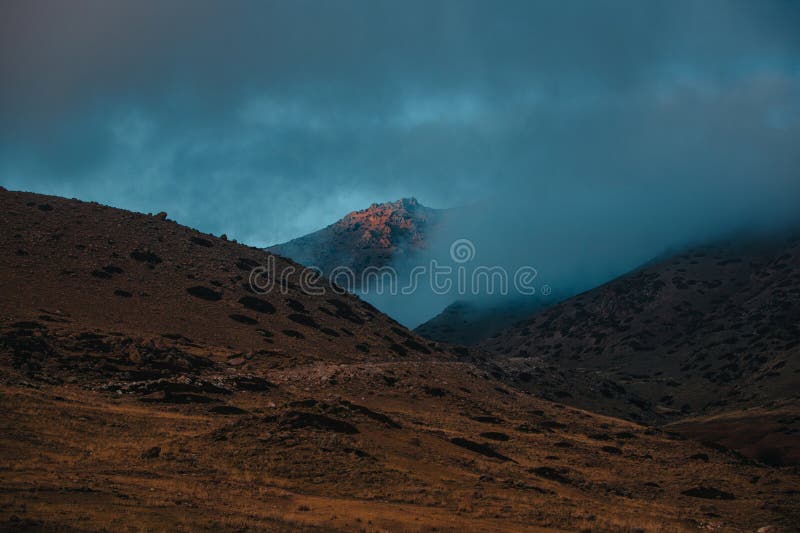 Dramatic Mountain Landscape in Overcast Weather Stock Photo - Image of ...