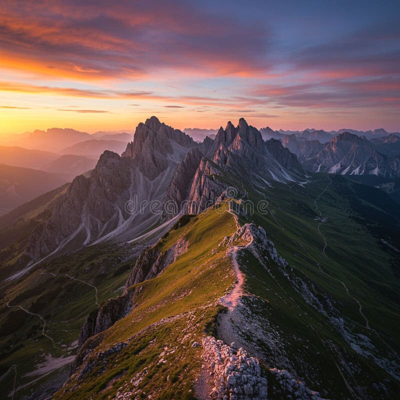 Dramatic Mountain Landscape with Sharp Peaks and a Winding Path Leading ...