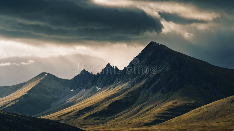 Dramatic Mountain Range Under a Stormy Sky Stock Illustration ...