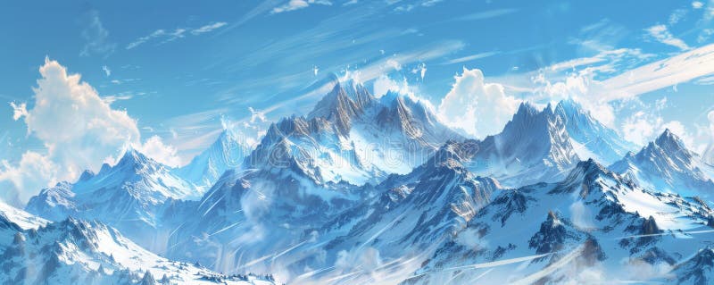 A Dramatic Mountain Range Backdrop with Jagged Peaks and a Clear Blue ...