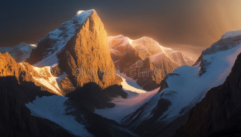 Dramatic Mountain Range at Golden Hour, Showcasing a Rugged Landscape ...