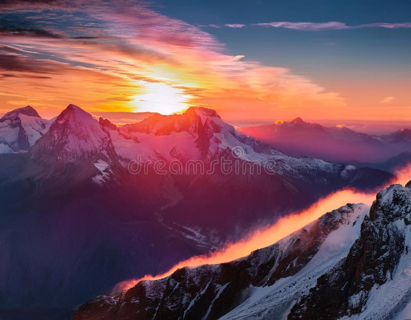 Dramatic Mountain Scenery at Sunset with a Vibrant Sky Stock ...