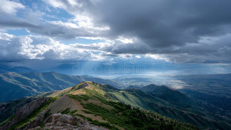 Dramatic Mountainous Landscape with Sun Rays Breaking through Clouds ...