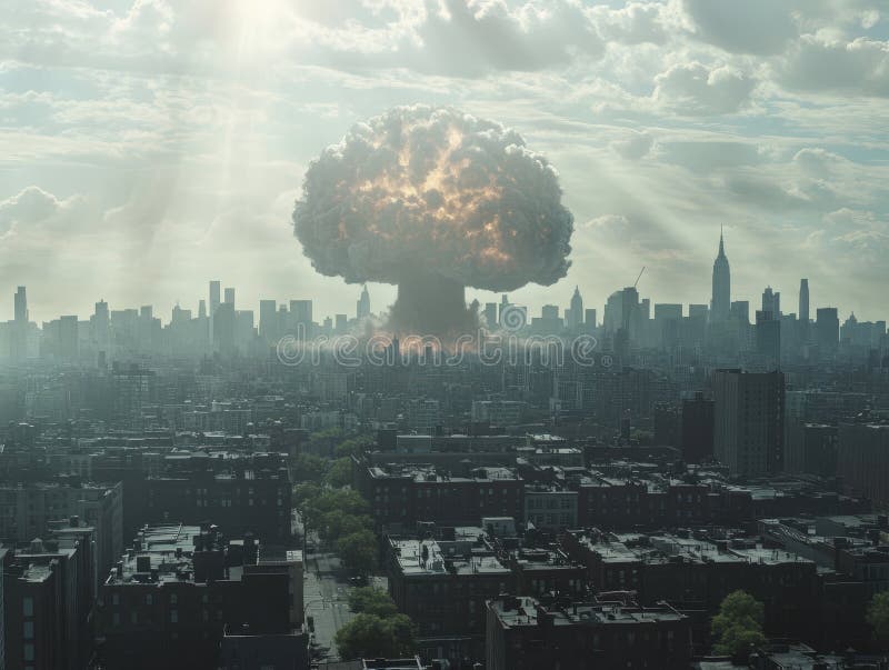 Dramatic Mushroom Cloud Over City Skyline Signifying Apocalyptic ...