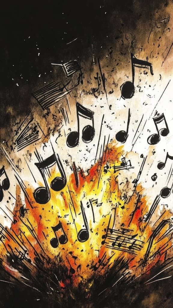 Dramatic Musical Explosion with Cascading Sheet Music Stock ...