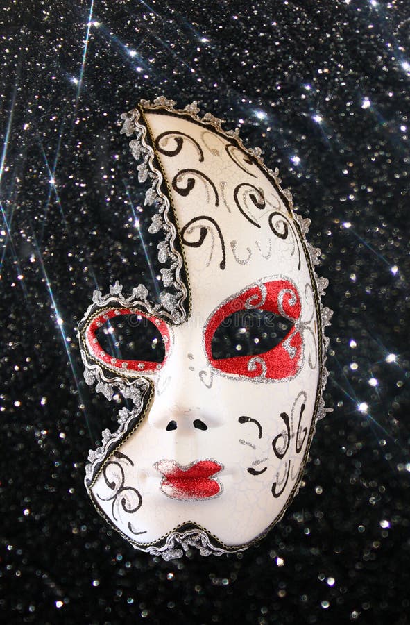 Dramatic and Mysterious Half Moon Carnival Mask and Black Glitter ...