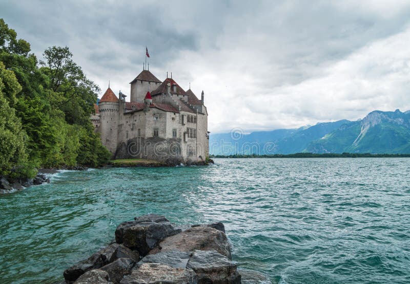 Dramatic and Mysterious Scene at Chillon Castle, Switzerland Editorial ...