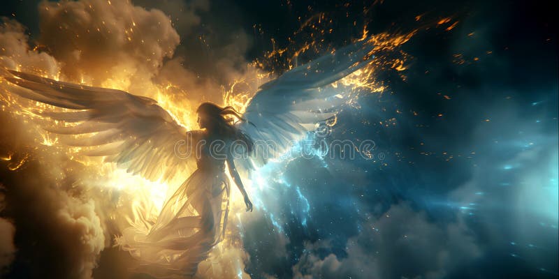 Angel Mythology, a Beautiful Protecting Angel Spreading Wings. Stock ...