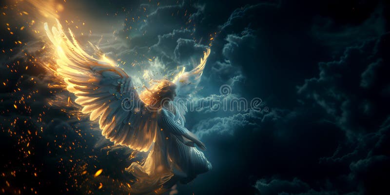 Angel Mythology, Mystery: Colorful Arty Spread Angel Wings on Black ...