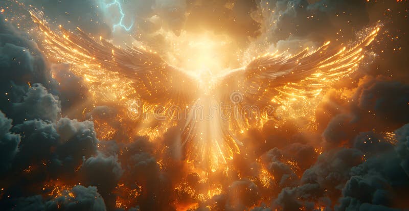 Angel Mythology, a Beautiful Protecting Angel Spreading Wings. Stock ...