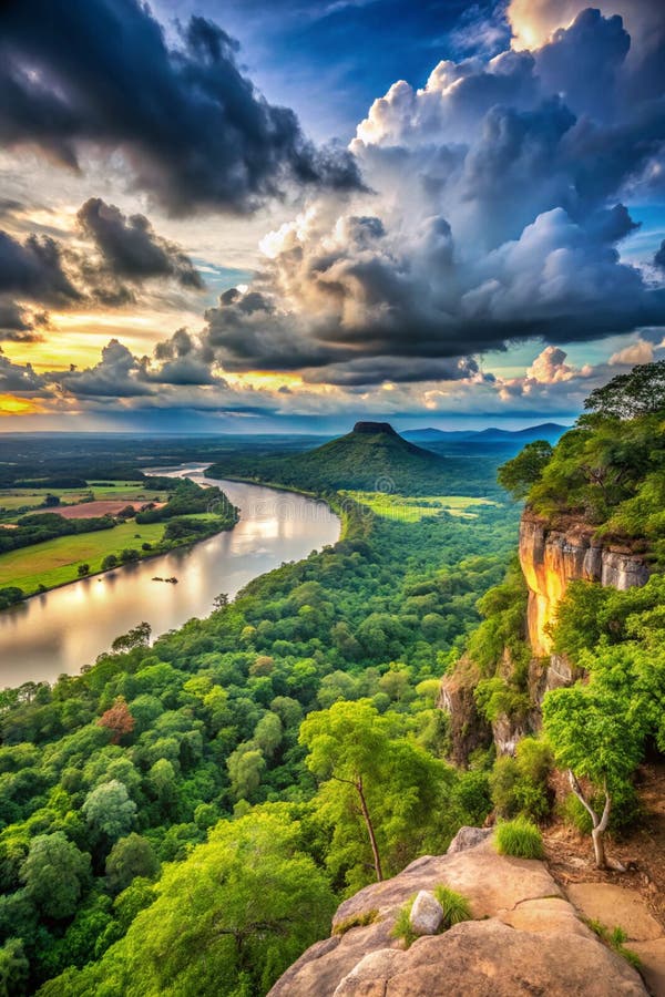 Dramatic Nature View with Clouds, River, and Mountains in Sisaket ...