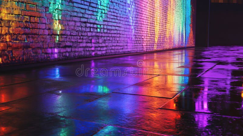 Dramatic Neon Beams on a Brick Wall in an Empty Room, Creating a ...