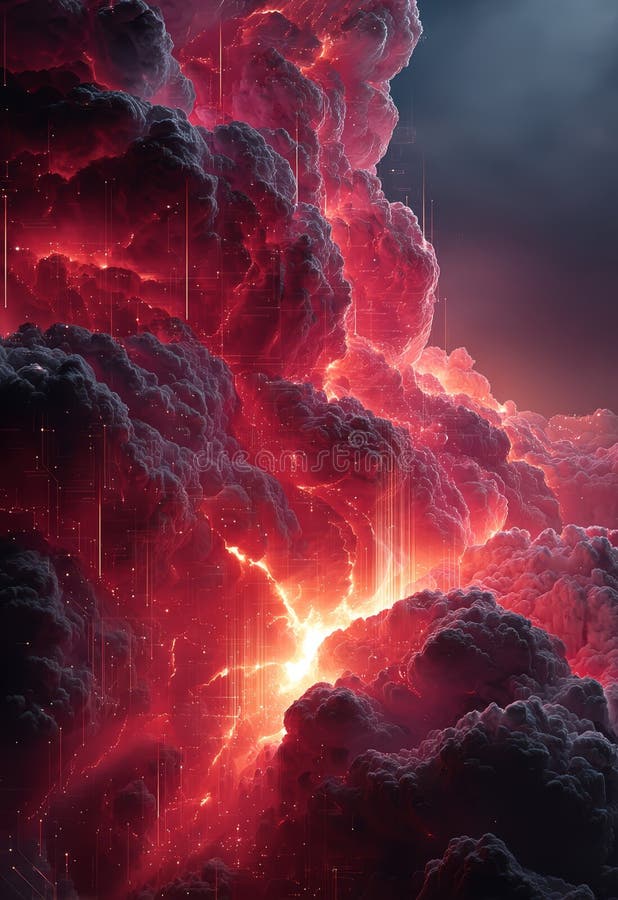 Dramatic Neon Clouds with Data Sync Visualize in a Stunning Abstract ...