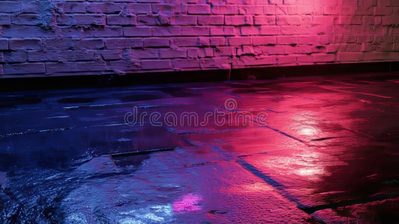 Dramatic Neon Light Beams on a Brick Wall in an Empty Room Creating a ...