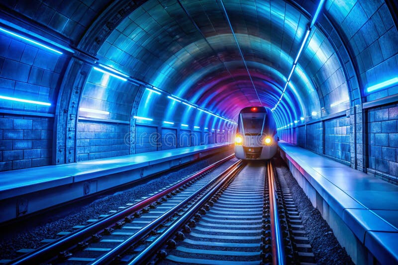 Dramatic Neon Tunnel Exit a Breathtaking Aerial Perspective of a Train ...