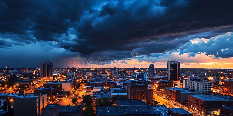 Dramatic Night Cityscape Stunning Urban Skyline at Sunset with Dark ...
