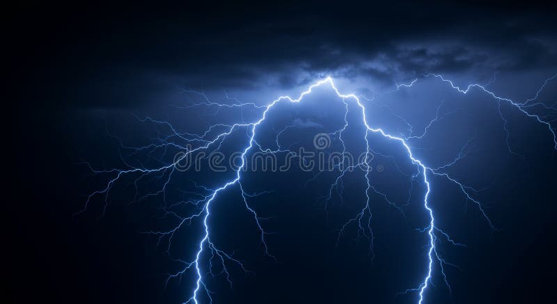Dramatic Night Lightning Storm Powerful Lightning Bolt Striking during ...