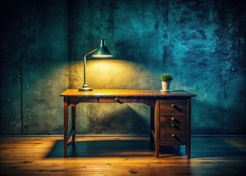 Dramatic Night Photography Empty Modern Workspace with Shadowy Wall ...