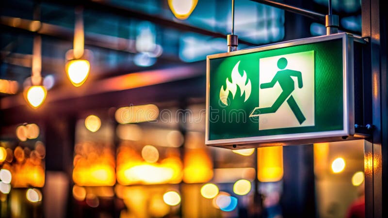 Dramatic Night Photography of a Glowing Fire Exit Sign Illuminated ...