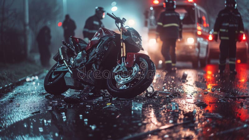 A Dramatic Night Scene of a Motorcycle Accident with Emergency ...