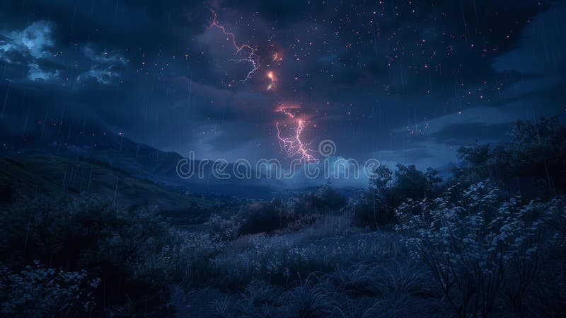 Dramatic Night Scene of a Powerful Lightning Storm Illuminating a Dark ...