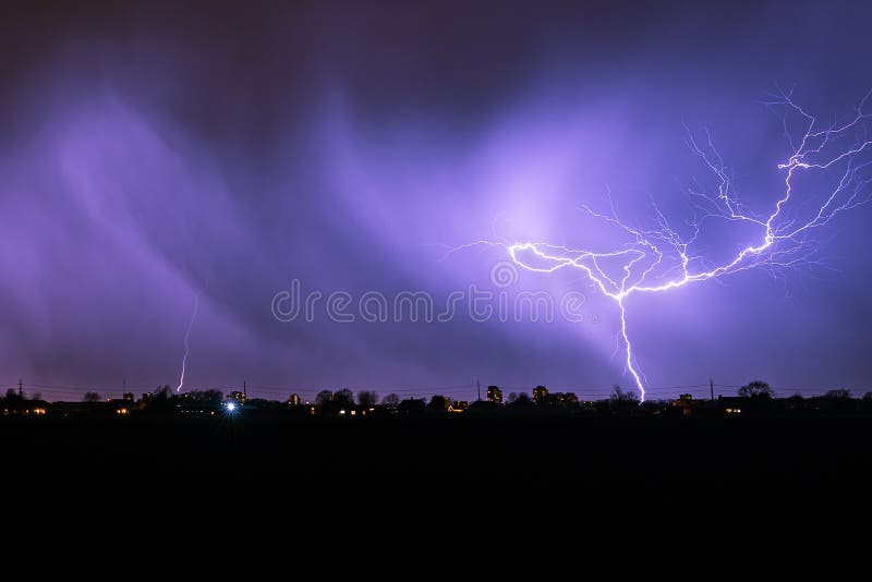 Bright Lightning Bolt with Many Side Branches during an Autumn ...