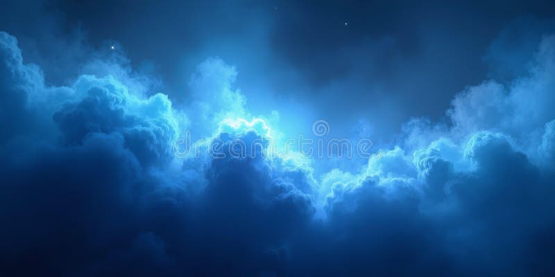 Dramatic Night Sky Filled with Swirling, Luminous Blue Clouds, Creating ...