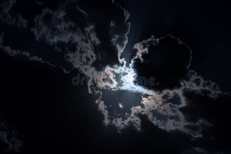 Dramatic Night Sky with Moon and Clouds. Stock Photo - Image of ...