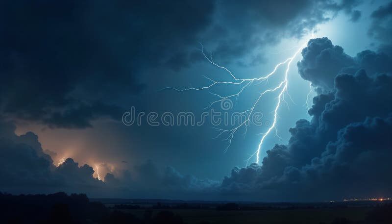Dramatic Night Sky Scene Shows Powerful Lightning Striking ...