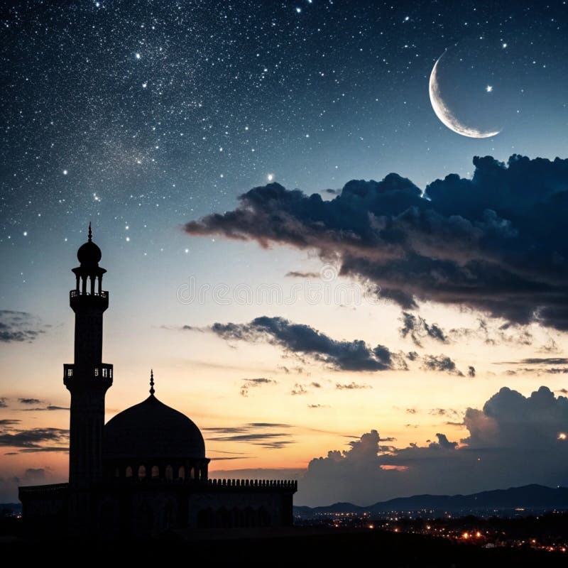 The Sky at Night with Stars. New Moon. Ramadan Background Stock ...