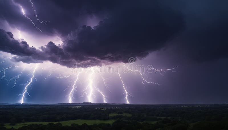 Dramatic Night Thunderstorm with Intense Lightning Stock Photo - Image ...