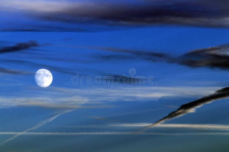Dramatic Nighttime Ocean Scene with Beautiful Full Blue Moon in Lahaina ...