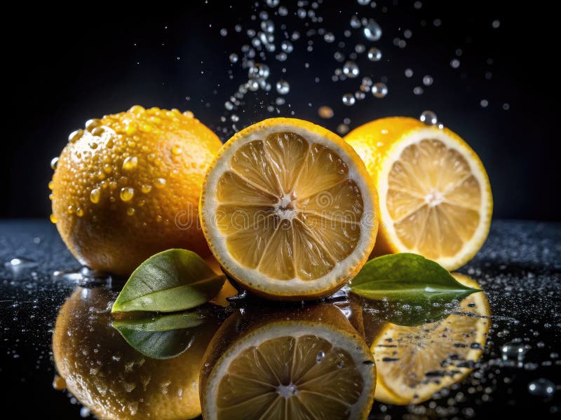 A Dramatic Nighttime Macro of Vibrant WaterKissed Lemon Slices Against ...