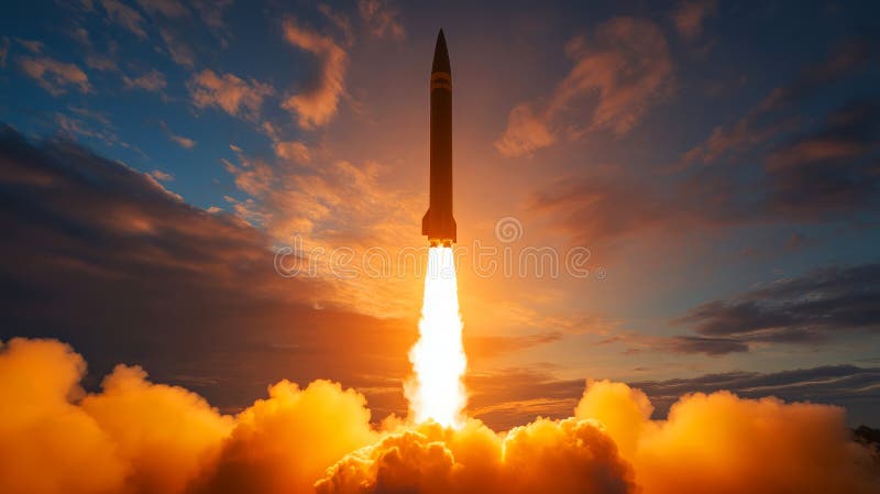 Dramatic Nighttime Rocket Launch with Fiery Flames and Stunning Cloud ...