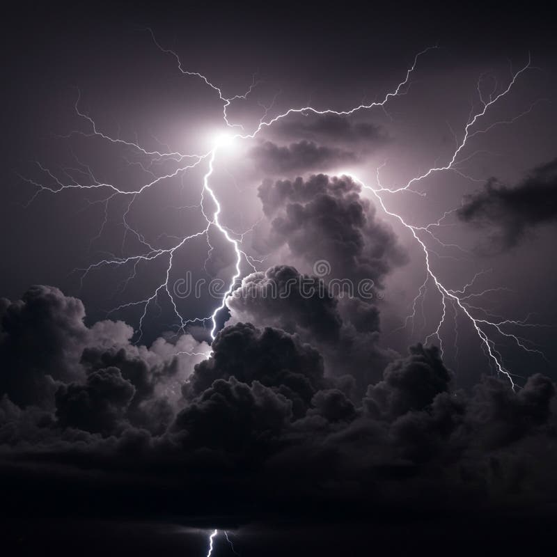 Dramatic Nighttime Scene of a Powerful Lightning Storm Illuminating ...