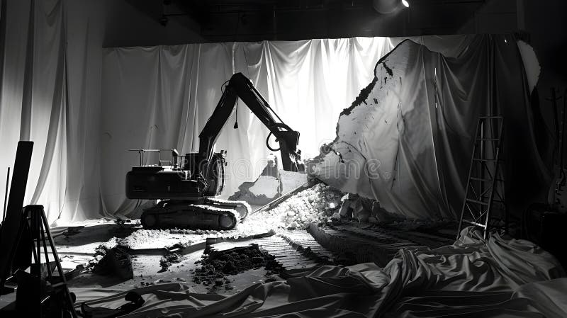 Dramatic Noir Backhoe Scene with Bandages in Moody Monochrome Stock ...