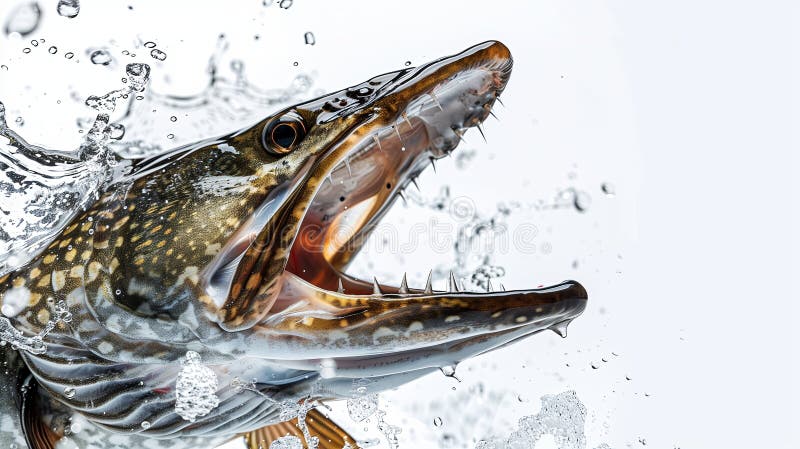 A Dramatic of a Northern Pike in Mid Attack, Its Mouth Wide Open ...