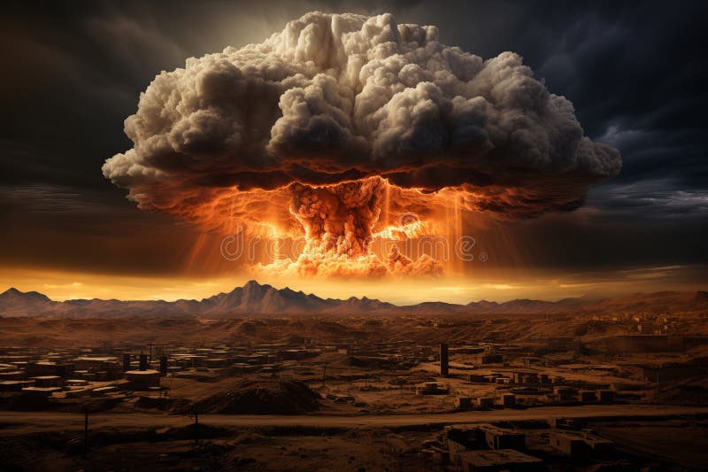 A Dramatic Nuclear Explosion Illuminates a Desolate Landscape at Dusk ...