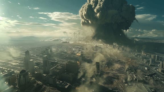 Dramatic Nuclear Explosion with Mushroom Cloud Over Devastated City ...
